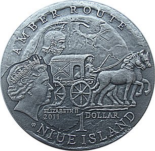 Niuean Silver 1 Dollar "Amber Route. Carnuntum" 2011 KM# 396 ...