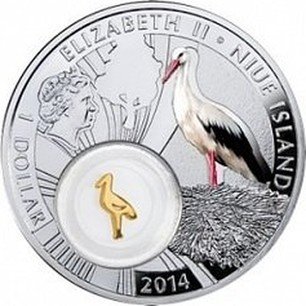 Niuean Silver 1 Dollar "Symbols of Luck. Stork" 2014 KM# 1272 ...