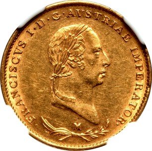Italian Gold 1/2 Sovrano "Francesco I" 1820-1831 C# 10.1 | coinscatalog.NET