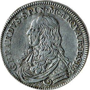 Italian Silver 1/4 Scudo "Gerardo Spinola" 1682 KM# 4 | coinscatalog.NET