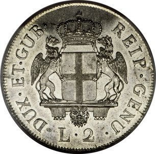 Italian Silver 2 Lira "Genoa Coinage" 1793-1796 KM# 244 | coinscatalog.NET