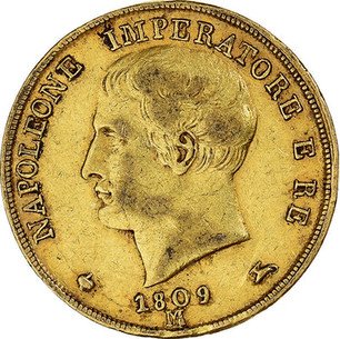 Italian Gold 20 Lire "Napoleon I" 1808-1814 KM# 11 | coinscatalog.NET