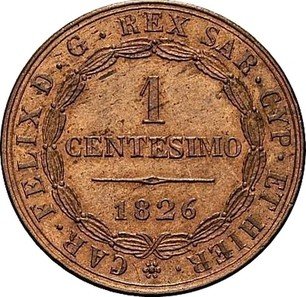 Italian Centesimo "Vittorio Emanuele II" 1826 KM# 1 | coinscatalog.NET