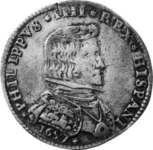 Italian Silver 1/2 Filippo "Filippo IV" 1657 KM# 63 | coinscatalog.NET