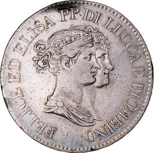 Italian Silver 5 Franchi "Felix and Elisa" 1808 KM# 24.4 | coinscatalog.NET