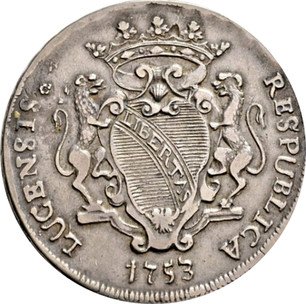 Итальянское серебряное скудо "Lucca Coinage" 1753 KM # 62 ...