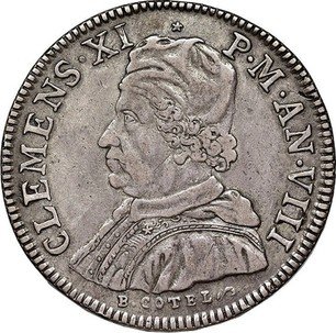 Italian Silver 1 Piastra "Clement XI" 1708 KM# 103 | coinscatalog.NET