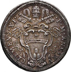 Italian Silver 1/2 Piastra "Clement XI" 1715 KM# 761 | coinscatalog.NET