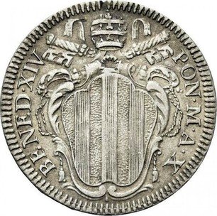Italian Silver 2 Carlini "Benedict XIV" 1749-1752 KM# 1164.2 ...