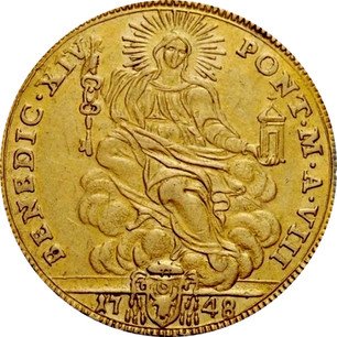 Italian Gold 2 Zecchino "Benedict XIV" 1748 KM# 956 | coinscatalog.NET
