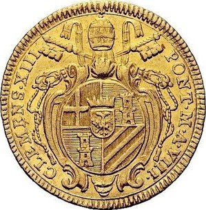 Italian Gold 2 Zecchino "Clement XIII" 1759-1766 KM# 985 | coinscatalog.NET