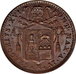 Italian Mezzo Baiocco "Gregorio XVI" 1831-1834 KM# 1313 | coinscatalog.NET