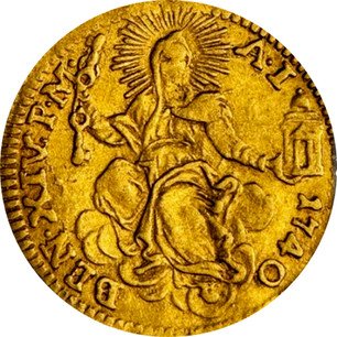 Italian Gold Mezzo Zecchino "Benedict XIV" 1740-1741 KM# 932 ...