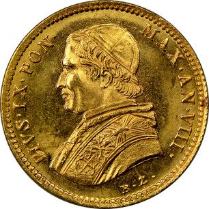 Italian Gold Scudo "Pius IX" 1853-1857 KM# 1358 | coinscatalog.NET