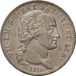 Italian Silver 5 Lira "Vittorio Emanuele I" 1816-1820 KM# 113 ...
