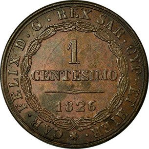 Italian Centesimo "Carlo Felice" 1826 KM# 125.1 | coinscatalog.NET