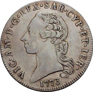 Italian Silver Scudo "Vittorio Amedeo III" 1773 KM# 73 | coinscatalog.NET