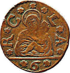 Italiano 6 Bagattini (Bezzo o Bezzone) "Virgen con el Niño" 1619 KM# 77 ...