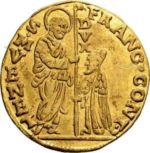 Italian Gold Zecchino "Christ in Beaded Ellipse. Francesco Contarini ...