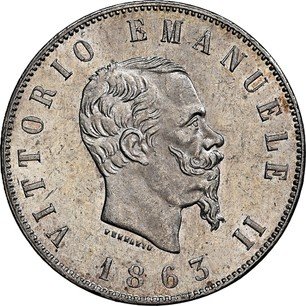 Italian Silver 2 Lira "Vittorio Emanuele II" 1863 KM# 6a.1 ...