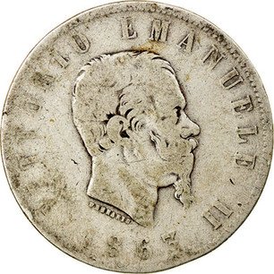 Italian Silver 2 Lira "Vittorio Emanuele II" 1863 KM# 6a.2 ...