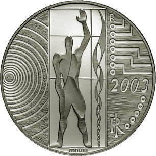 Italian Silver 5 Euro "Work in Europe" 2003 KM# 253 | coinscatalog.NET