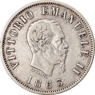 Italian Silver 50 Centesimi "Vittorio Emanuele II" 1863 KM# 4a.1 ...