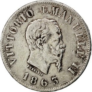 Italian Silver 50 Centesimi "Vittorio Emanuele II" 1863 KM# 4a.2 ...
