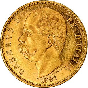 Italian Gold 50 Lira "Umberto I" 1884-1891 KM# 25 | coinscatalog.NET