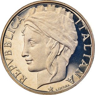 Italian 50 Lire "Turreted Italia" 1996-2001 KM# 183 | coinscatalog.NET