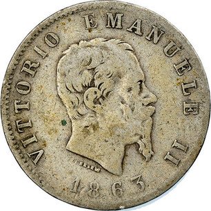 Italian Silver Lira "Vittorio Emanuele II" 1863-1867 KM# 5a.2 ...