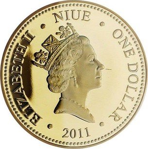Niuean Gold plated Copper-Nickel One Dollar "C-3PO" 2011 | coinscatalog.NET