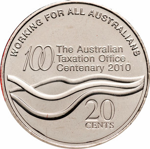 Australian 20 Cents "100th Anniversary of the Taxation Office" 2010 coin value KM# 1513 ...