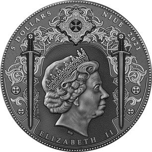 Niuean Silver 5 Dollars "Knights Templar" 2021 | coinscatalog.NET