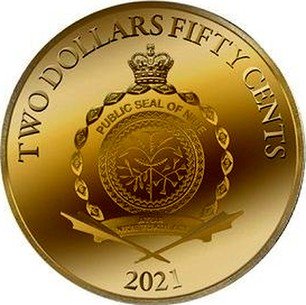 Niuean Gold Two Dollars Fifty Cents "Daisy" 2021 | coinscatalog.NET