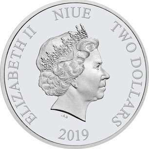 Niuean 1 Oz Silver Two Dollars "Elizabeth II Rey" 2019 | coinscatalog.NET