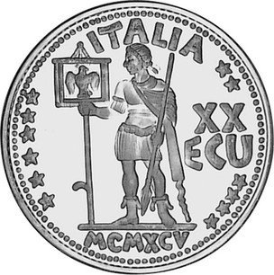 Italian Silver 20 ECU "Tiberius" 1995 X# 62 | coinscatalog.NET