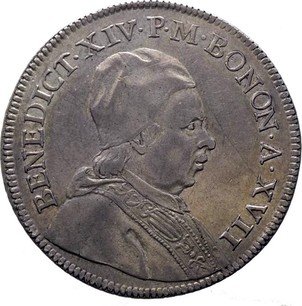 Italian Silver 1 Scudo Bolognese "Benedict XIV" 1756 | coinscatalog.NET