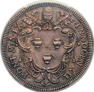Italian Silver 1 Testone "Innocent XII. Three Cups" 1699 | coinscatalog.NET