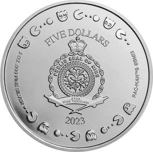 Niuean 2 Oz Silver Five Dollars "PacMan Maze. Colorless" 2023 ...