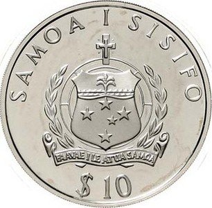 Samoan Silver 10 Tala "Tanumafili II RA Expeditions" 1991 KM# 83 ...