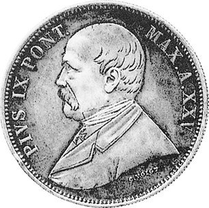 Italian Silver 5 Lire "Pius IX" 1870 X# 5 | coinscatalog.NET