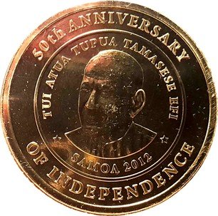 Samoan One Tala "50th Anniversary of Independence" 2012 | coinscatalog.NET
