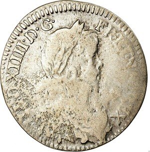 French Silver 1/12 ECU (10 Sols) "Louis XIV" 1647-1663 KM# 166.22 ...