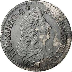 French Silver 1/12 ECU (10 Sols) "Louis XIV" 1691 KM# 282.1 ...