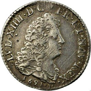 French Silver 1/12 ECU (10 Sols) "Louis XIV" 1691 KM# 282.2 ...
