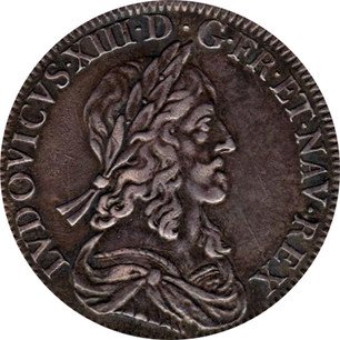 French Silver 1/2 ECU "Louis XIII" 1642-1643 KM# 135.1 | coinscatalog.NET