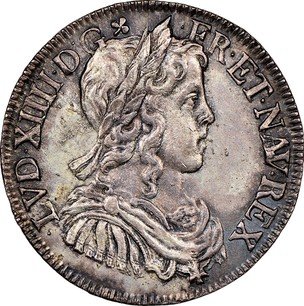 French Silver 1/2 ECU "Louis XIV" 1646-1659 KM# 164.14 | coinscatalog.NET
