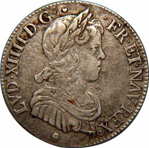 French Silver 1/2 ECU "Louis XIV" 1647-1661 KM# 164.13 | coinscatalog.NET