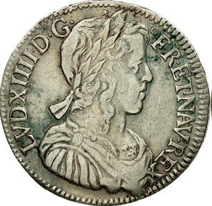French Silver 1/2 ECU "Louis XIV" 1649-1655 KM# 164.19 | coinscatalog.NET